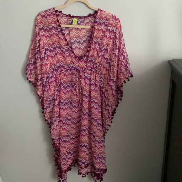 Raj | Swim | Raj Coverup With Zig Zag Pattern And Pom Poms | Poshmark